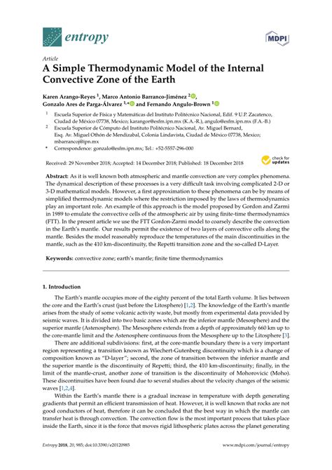 Pdf A Simple Thermodynamic Model Of The Internal Convective Zone Of