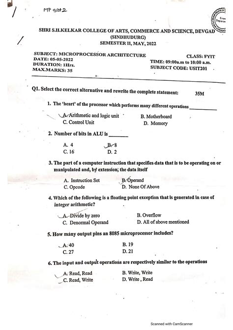 SOLUTION Microprocessor Architecture Question Paper Studypool