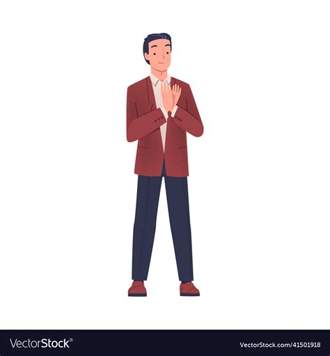 Man Character Standing And Clapping His Hands Vector Image