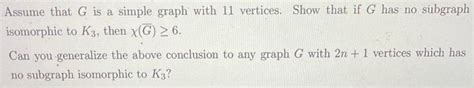 Solved Assume That G Is A Simple Graph With Vertices Chegg