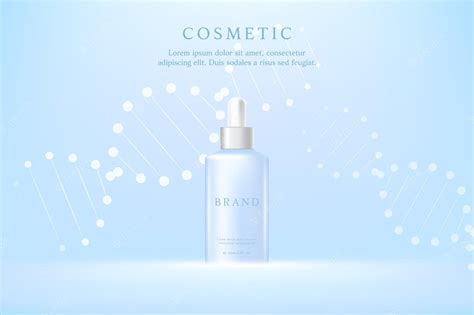 Dna와 파란색 배경에 화장품 및 스킨 케어 제품 광고 템플릿 프리미엄 벡터