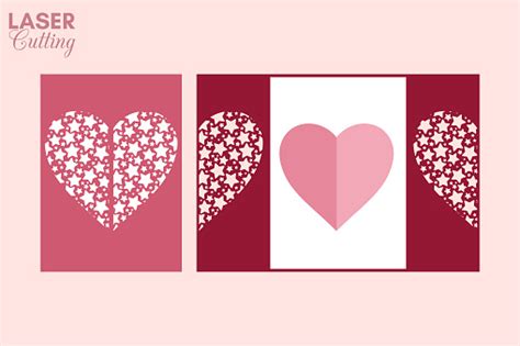 브로셔 결혼식 초대장 또는 발렌타인 데이 인사말 카드에 대한 별 패턴 하트 게이트 폴드 카드의 레이저 컷 템플릿 게이트에 대한 스톡 벡터 아트 및 기타 이미지 Istock