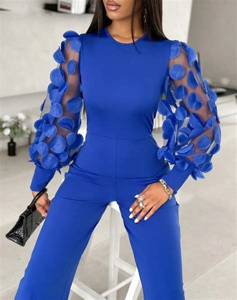 Badu Bg Дамски елегантен гащеризон с прозрачни мрежести кръпки с флорални мотиви темперамент