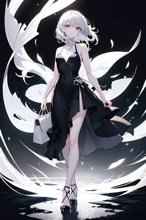 검은 드레스를 입은 여성이 소용돌이를 지나가고 있습니다 Seaart Ai