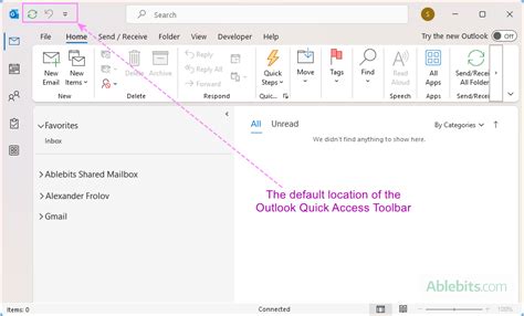 Outlook Quick Access Toolbar Customize Move Hide And Show