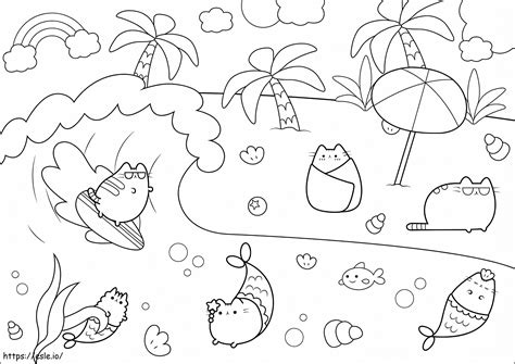 Pusheen Beach Coloring Page