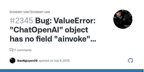 Bug Valueerror Chatopenai Object Has No Field Ainvoke When