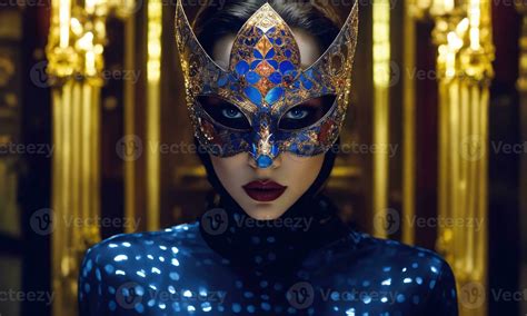 Ai Generated Fashion Shot Of A Beautiful Woman In A Carnival Mask Ai