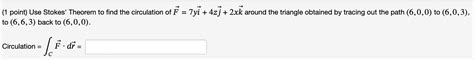 Solved 1 Point Use Stokes Theorem To Find The Circulation Chegg Com