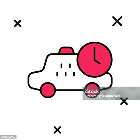 흰색 배경에 격리 된 윤곽 선자 택시 대기 시간 아이콘 자동차 마감일 일정 승차 벡터 가격에 대한 스톡 벡터 아트 및 기타