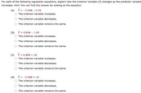 Solved For Each Of The Following Regression Equations