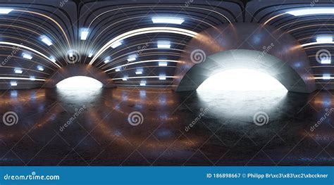 360 Full Equirectangular Panorama Dark Abstract Concrete And Soldered Metal Steel Hall