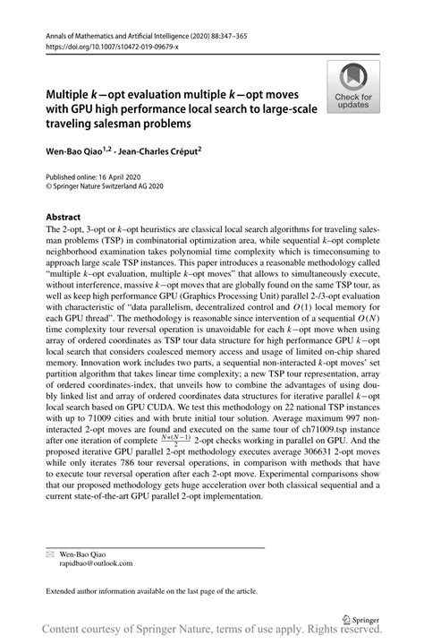 Multiple K −opt Evaluation Multiple K −opt Moves With Gpu High Performance Local Search To Large