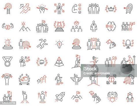 인적 자원 리더십 특성 개발 경력 진행 및 자기 실현을 위한 노력과 관련된 선형 아이콘의 벡터 집합 모노 라인 컬렉션 아이콘 및 인포그래픽 디자인 요소 아이콘에 대한 스톡