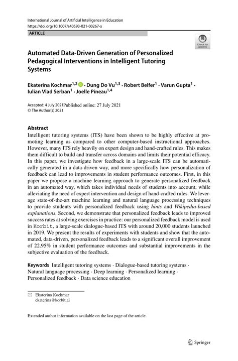 PDF Automated Data Driven Generation Of Personalized Pedagogical