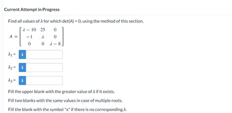 Solved Find all values of λ for which det A using the Chegg com