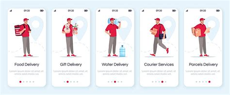 Vector Template For Mobile App Screen Showcasing Onboarding Process Of Delivery Service Vector