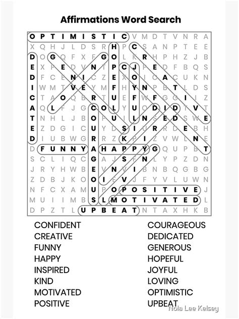 affirmations word search puzzle solved art print for sale by nolaleekelsey redbubble