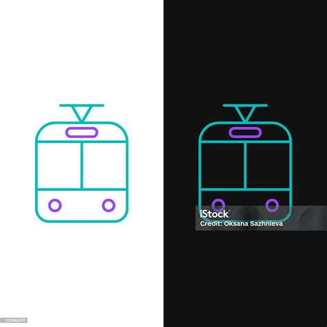 흰색과 검은 색 배경에 고립 된 녹색과 보라색 라인 트램과 철도 아이콘 대중 교통 기호 벡터 일러스트레이션 거리에 대한 스톡 벡터 아트 및 기타 이미지 Istock