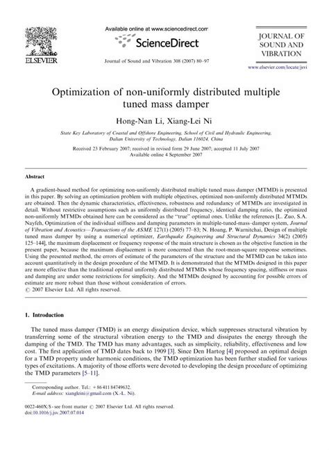 Pdf Optimization Of Non Uniformly Distributed Multiple Tuned Mass