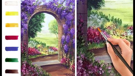 Глициния ‏ ‎Как‏ ‎нарисовать‏ ‎пейзаж🎨АКРИЛ ‎Мастер класс ДЕМО Youtube