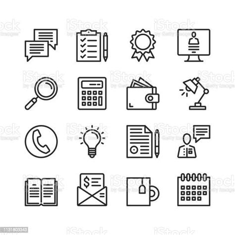 사무실 아이콘을 설정 합니다 완벽 한 픽셀 선형 윤곽선 기호입니다 얇은 라인 디자인 벡터 라인 아이콘 세트 계산기에 대한 스톡