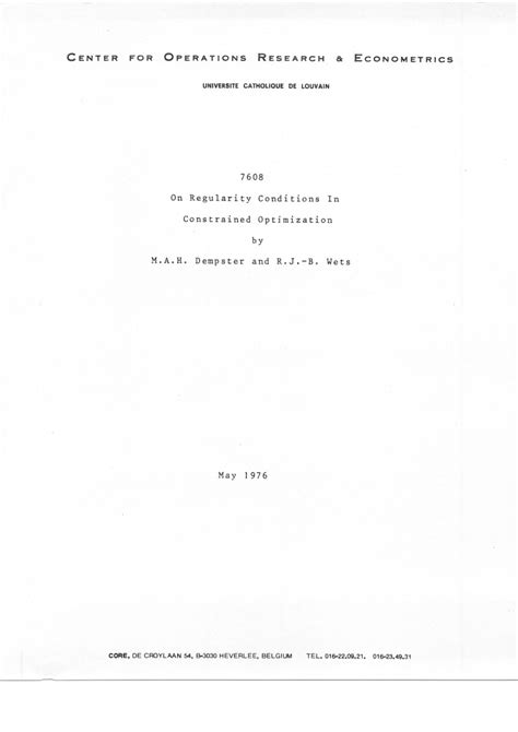 Pdf On Regularity Conditions In Constrained Optimization Part 1