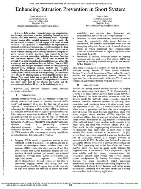 Enhancing Intrusion Prevention In Snort System Pdf Denial Of