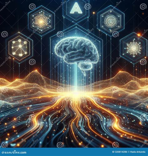 Artificial Intelligence Data Pathways Blockchain Field Interactions Stock Illustration