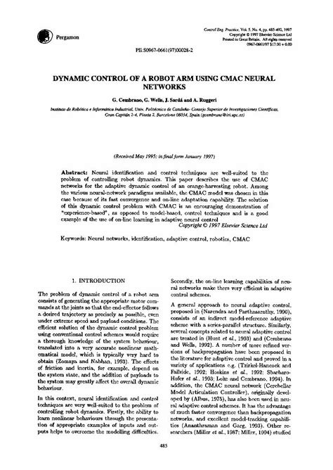 Pdf Dynamic Control Of A Robot Arm Using Cmac Neural Networks