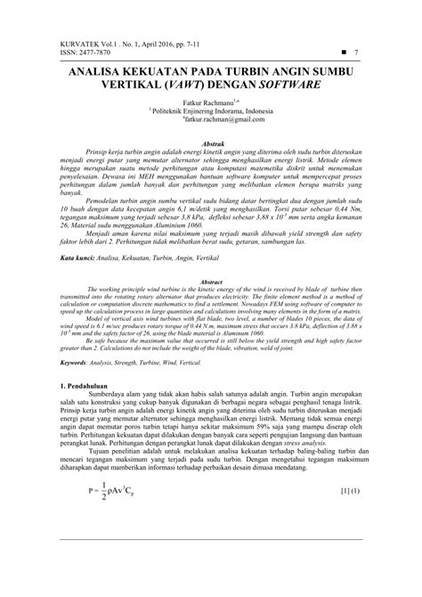 Pdf Analisis Kekuatan Pada Turbin Angin Sumbu Vertikal Vawt Sudu Datar Dengan Software