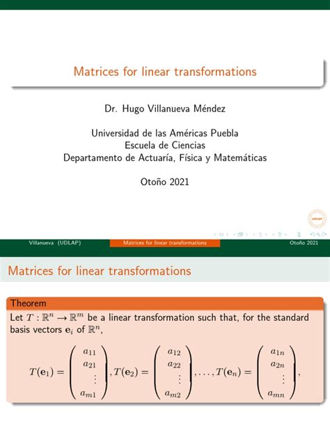 Matrices For Linear Transformations Pdf Matrix Mathematics Linear Map