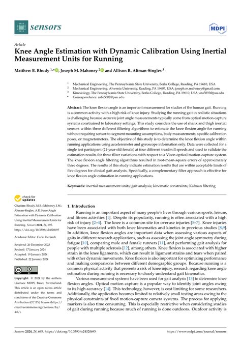 Pdf Knee Angle Estimation With Dynamic Calibration Using Inertial Measurement Units For Running