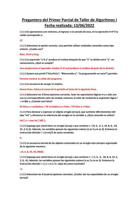 Preguntero Integrador Taed1 Final 14 Preguntero Del Primer Parcial De