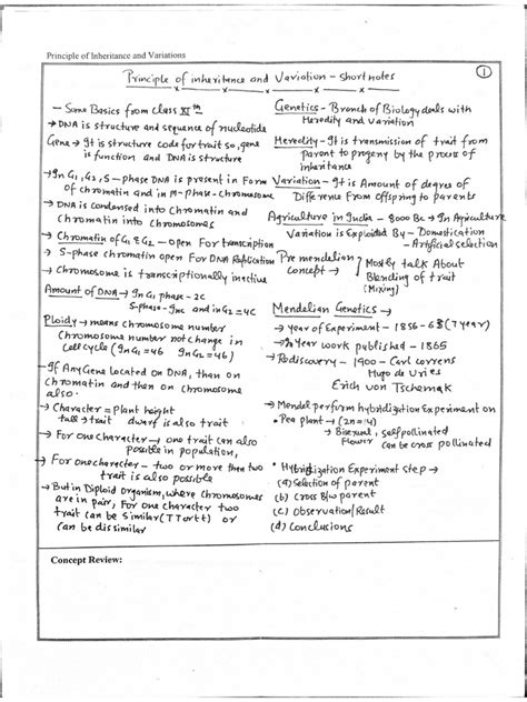 Principle Of Inheritance And Variation Notes Pdf