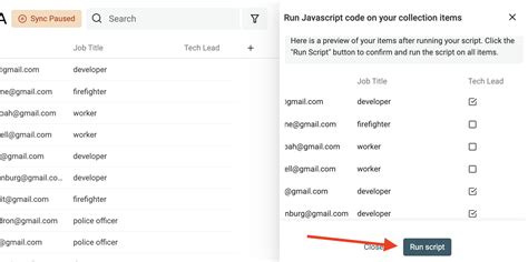 Run Javascript Code Datablist