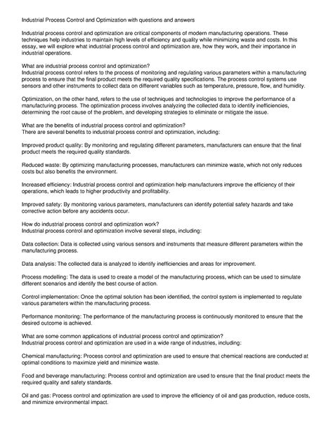 Industrial Process Control And Optimization These Techniques Help Industries To Maintain High