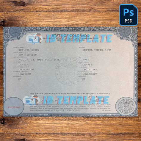 Colorado Birth Certificate Psd Template