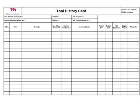 Tool History Card Pdf