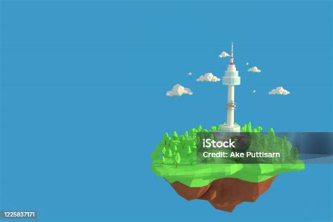한국의 3d 일러스트레이터 서울 타워 3d 렌더링 낮은 다각형 지오메트리 배경 추상 다각형 기하학적 모양입니다 낮은 폴리 미니멀 스타일 아트 나무에 대한 스톡 사진 및 기타