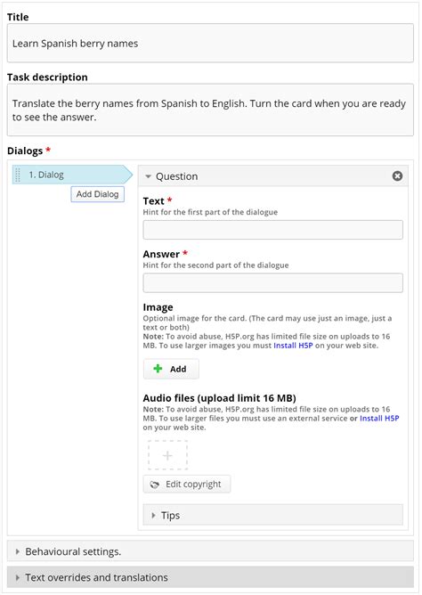 Dialog Cards Tutorial H P