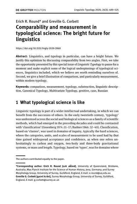 Pdf Comparability And Measurement In Typological Science The Bright Future For Linguistics