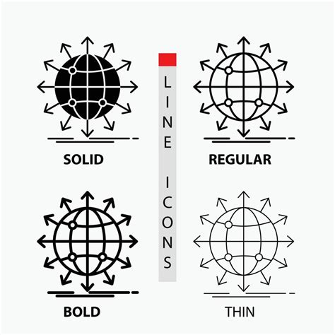 Globe Network Arrow News Worldwide Icon In Thin Regular Bold Line And Glyph Style Vector