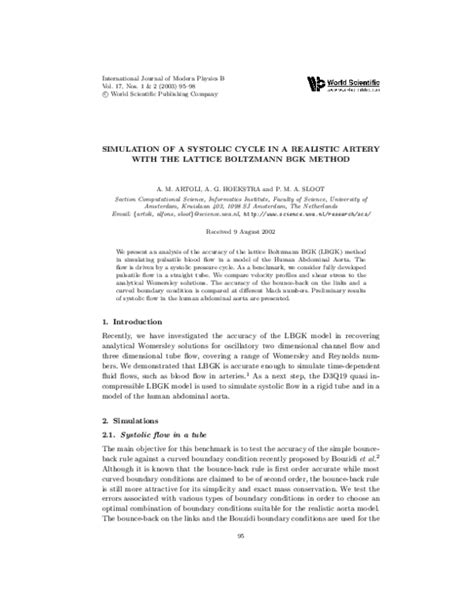 Pdf Simulation Of A Systolic Cycle In A Realistic Artery With The