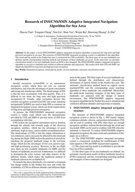 Pdf Research Of Ins Cns Smn Adaptive Integrated Navigation Algorithm For Sea Area