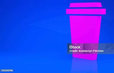 분홍색 커피 컵은 파란색 배경에 고립 된 아이콘을 이동합니다 미니멀리즘 개념 3d 일러스트레이션 3d 렌더링 3차원 형태에 대한 스톡 사진 및 기타 이미지 Istock