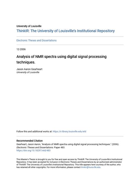 Analysis Of Nmr Spectra Using Digital Signal Processing Technique Pdf