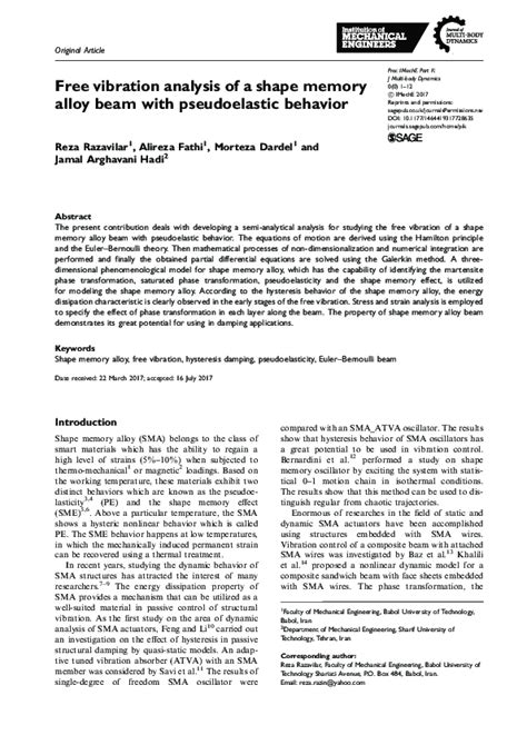 Pdf Free Vibration Analysis Of A Shape Memory Alloy Beam With