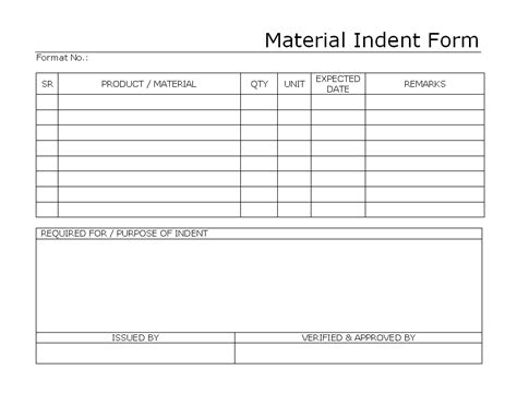 Material Indent Form