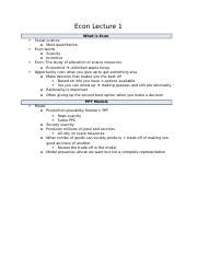 Econ Lecture 1 Docx Econ Lecture 1 What Is Econ Social Science O Most Quantitative Econ Words
